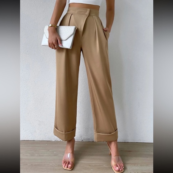 Pants & Jumpsuits | Classic Pleated Cuff Hem High Waisted Trouser Pants ...